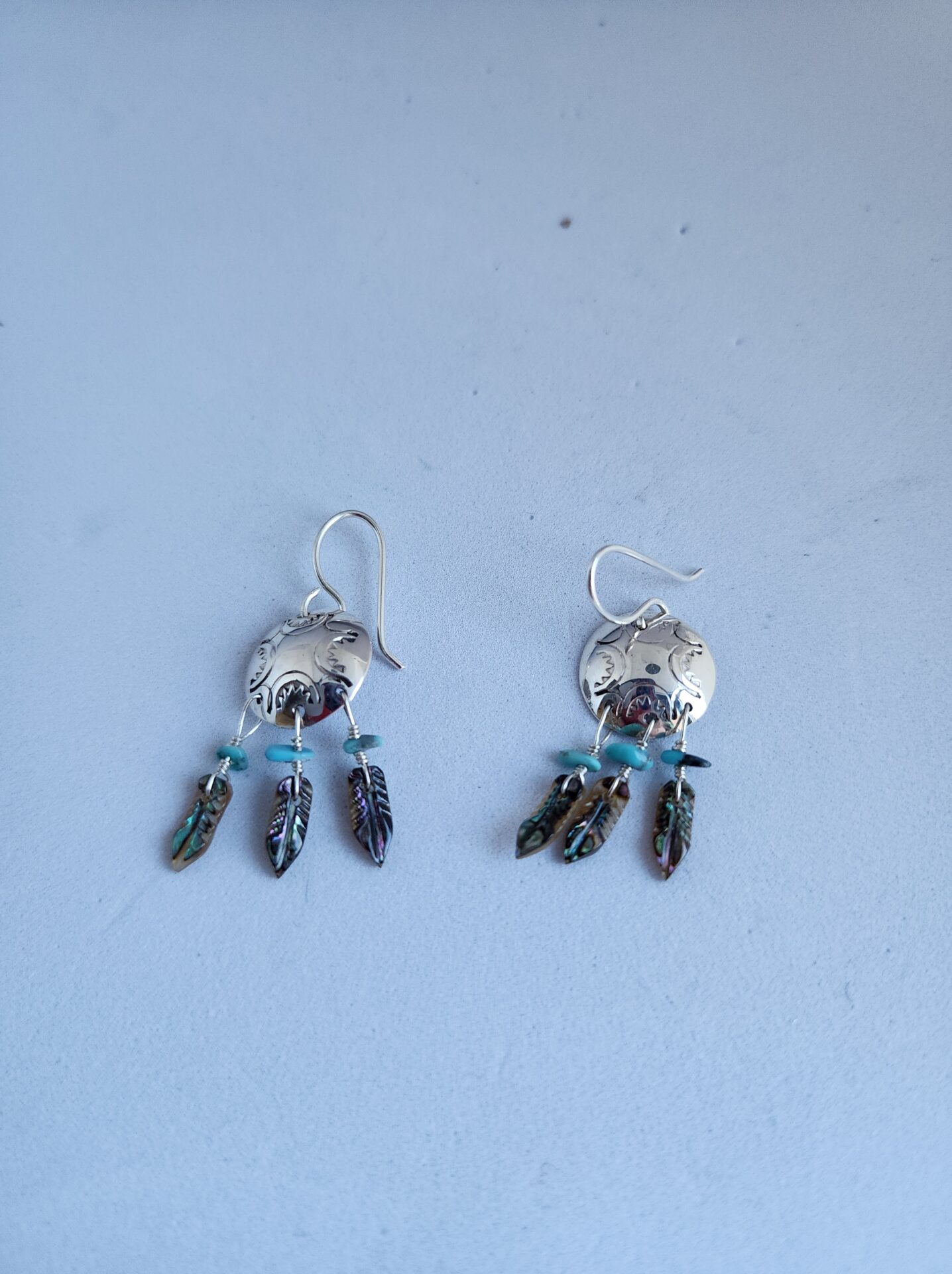 Marcella Castillo Kingman and Abalone Feather Earrings | The Red TeePee